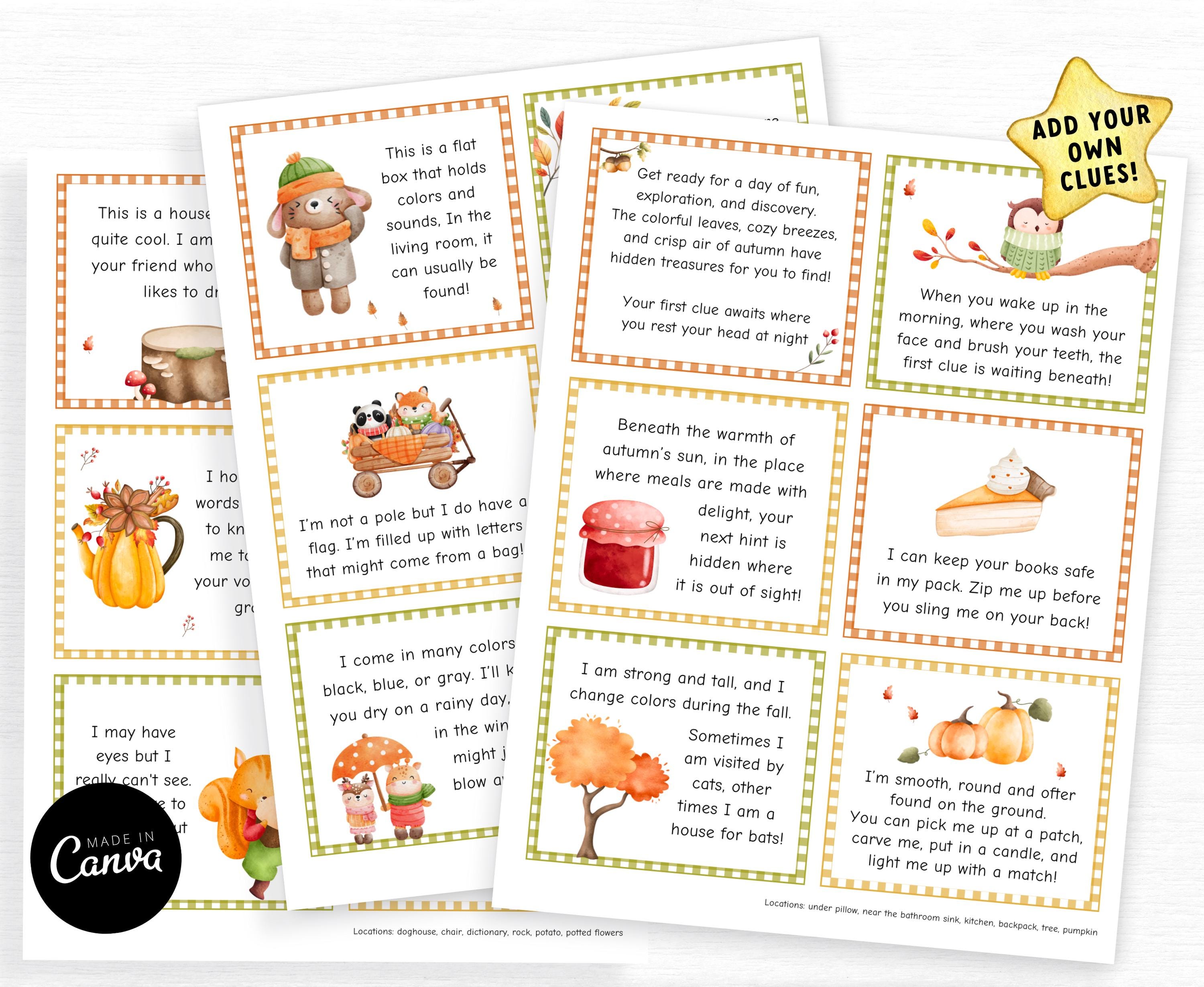 Editable Autumn Scavenger Hunt for Kids, Outdoor Treasure Hunt Clues ...