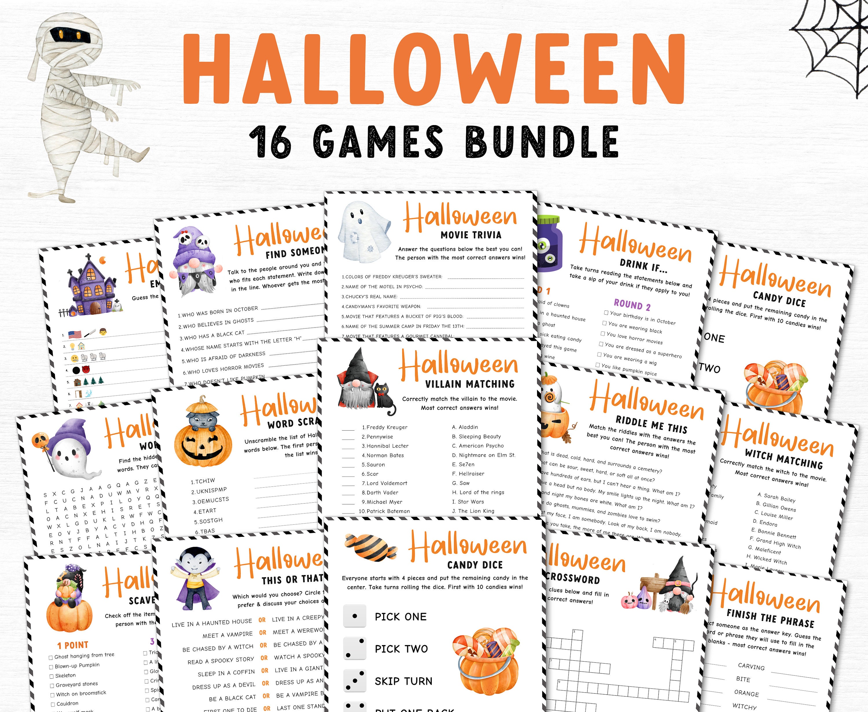 16 Halloween Games Bundle, Printable Halloween Party Games, Halloween ...