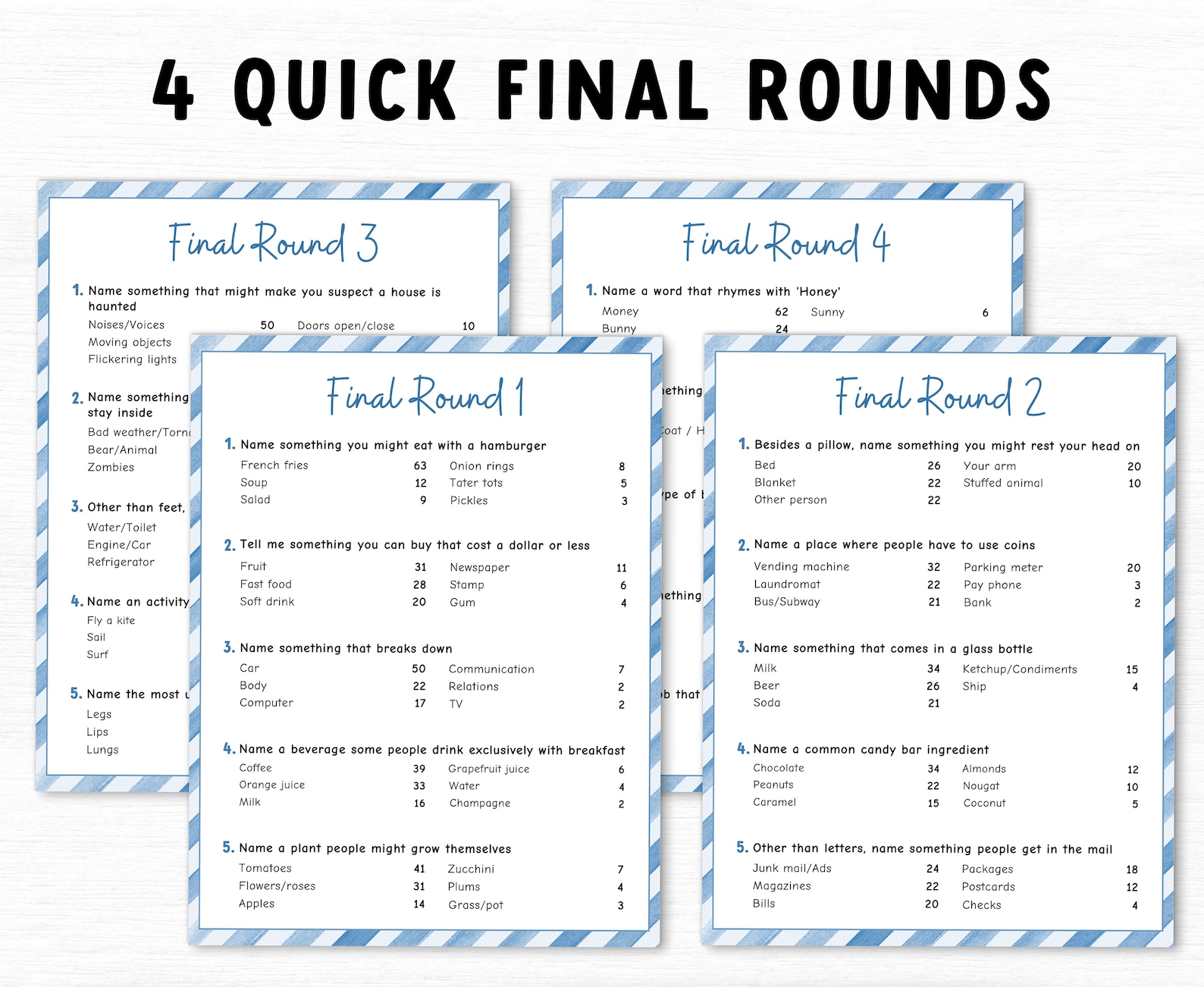 Family Feud Game Printable, Family Game Night, Family Quiz, Friendly ...