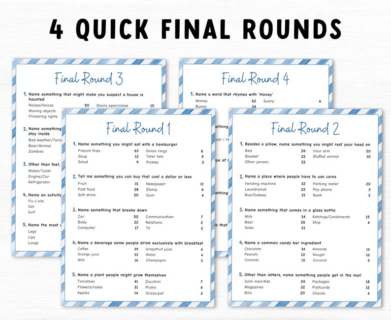 Family Feud Game Printable, Family Game Night, Family Quiz, Friendly ...