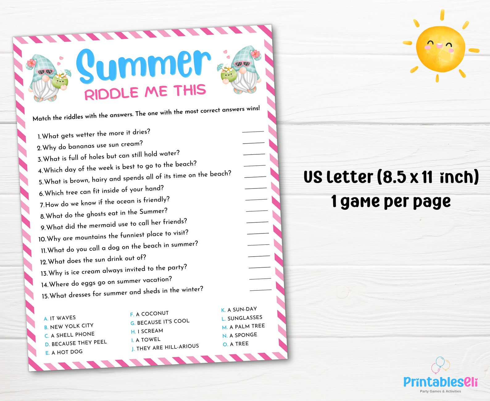 Summer Riddle Me This Printable Game Family Summer Game | Etsy