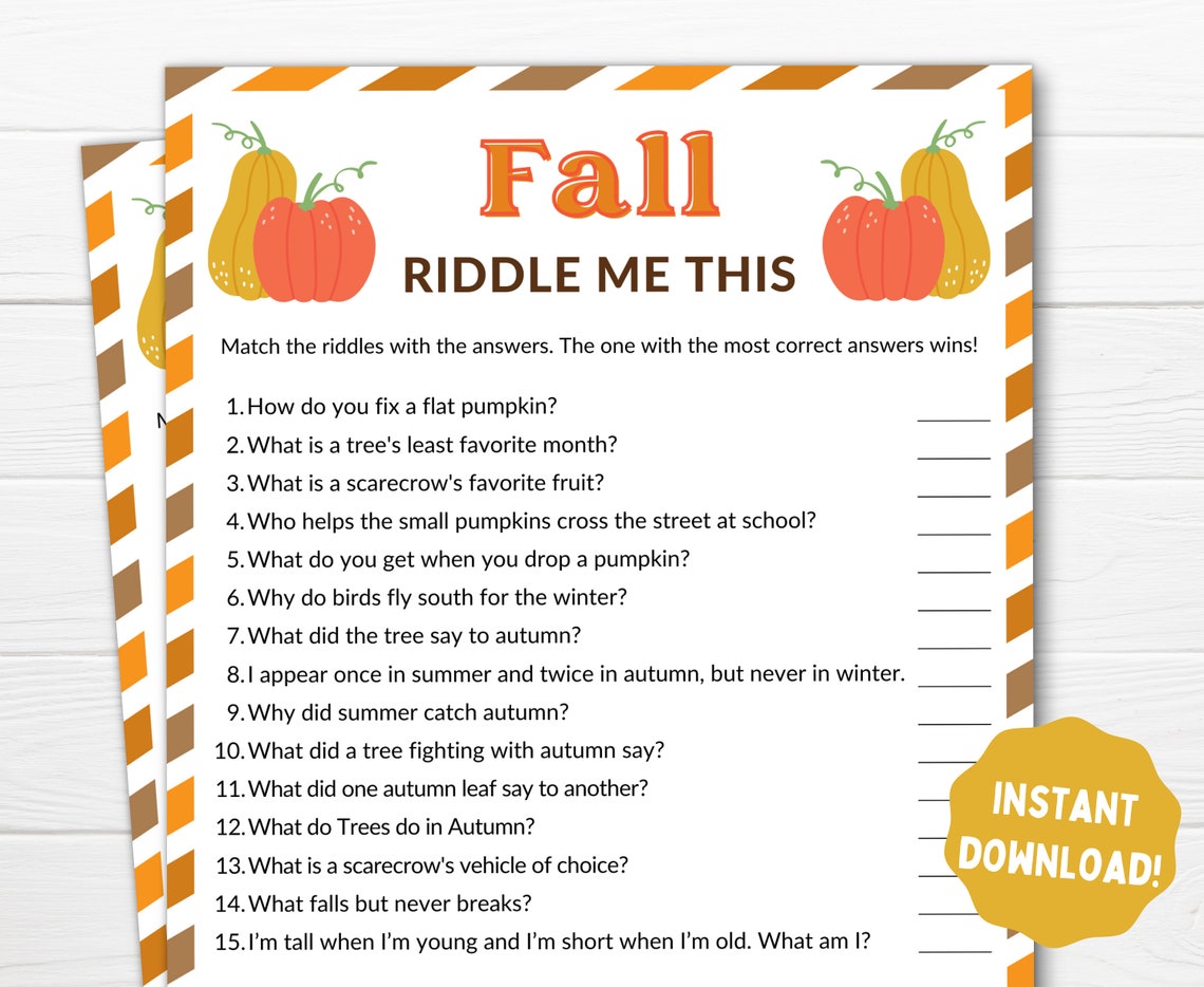 Autumn Riddle Me This Printable Game Family Fall Game - Etsy