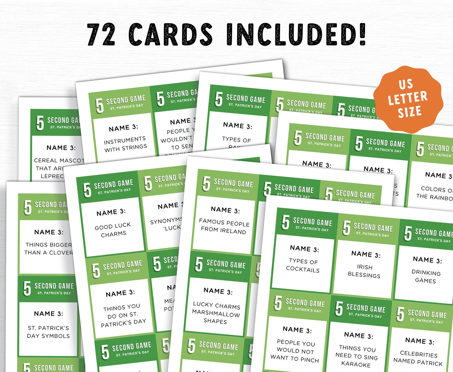 St. Patricks Day 5 Second Game Printable, Party Game, Printable St ...