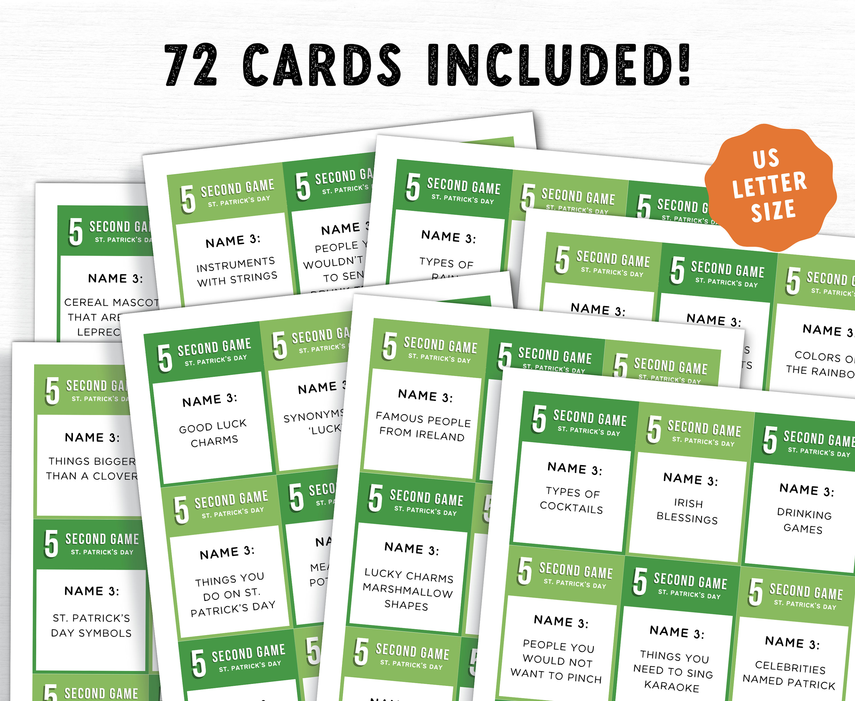 St. Patricks Day 5 Second Game Printable, Party Game, Printable St ...