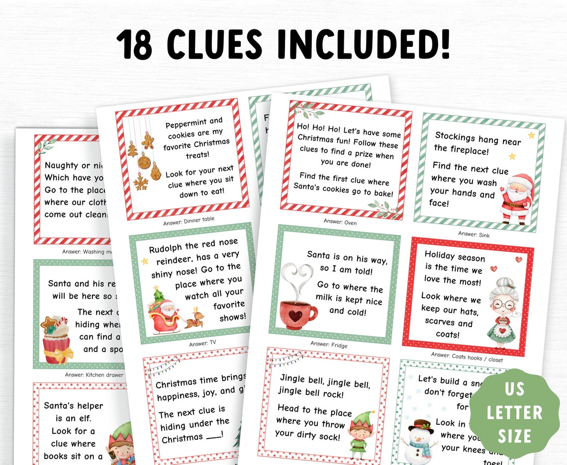 Christmas Treasure Hunt for Kids Holiday Treasure Hunt Clues - Etsy