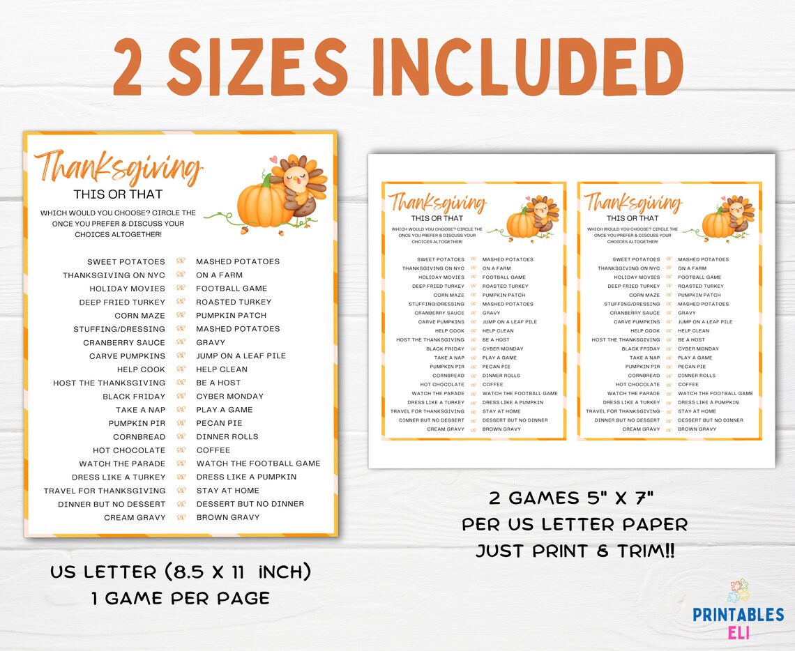 Thanksgiving This or That Printable Game Thanksgiving Party - Etsy