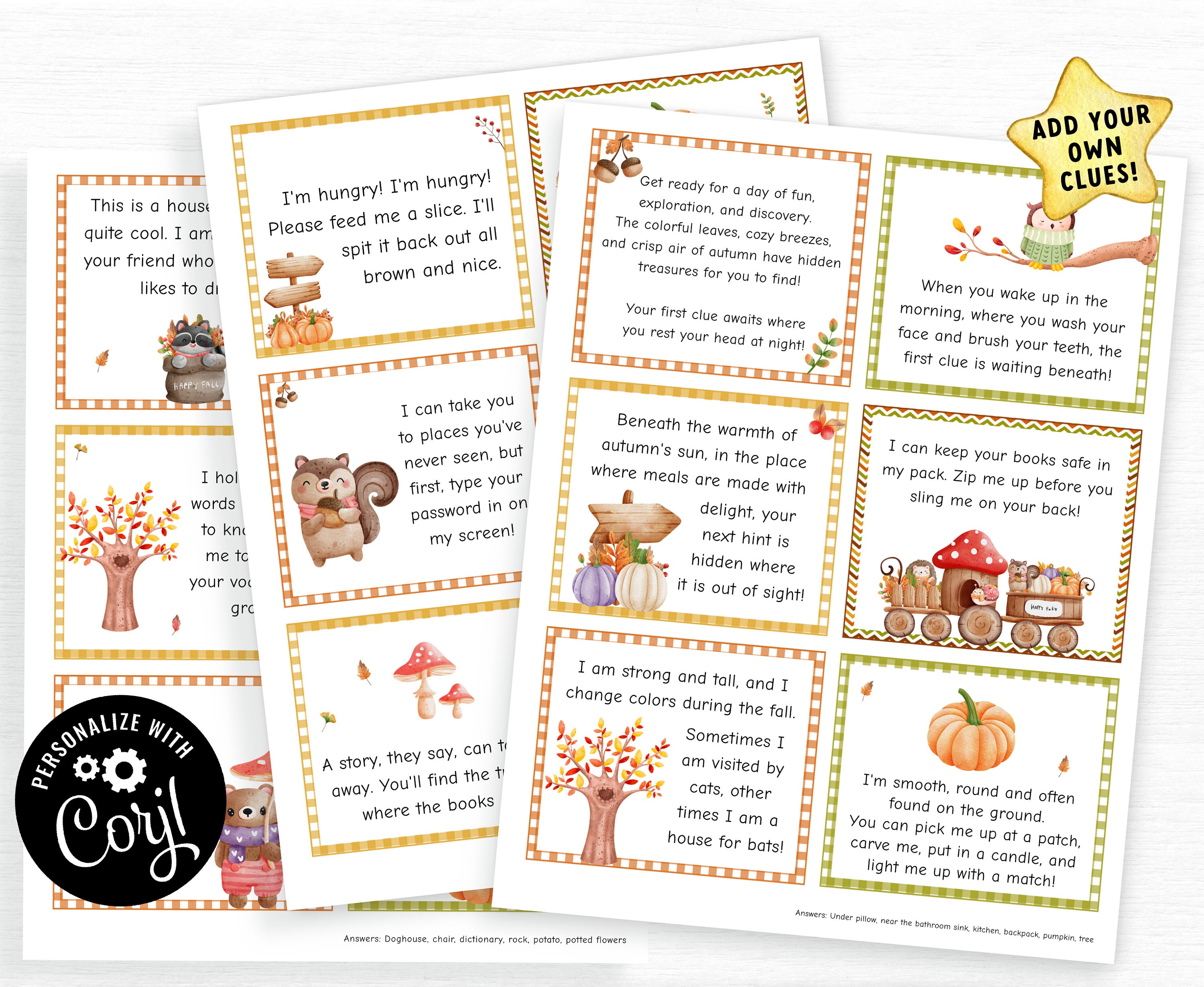 Editable Autumn Scavenger Hunt for Kids, Outdoor Treasure Hunt Clues ...