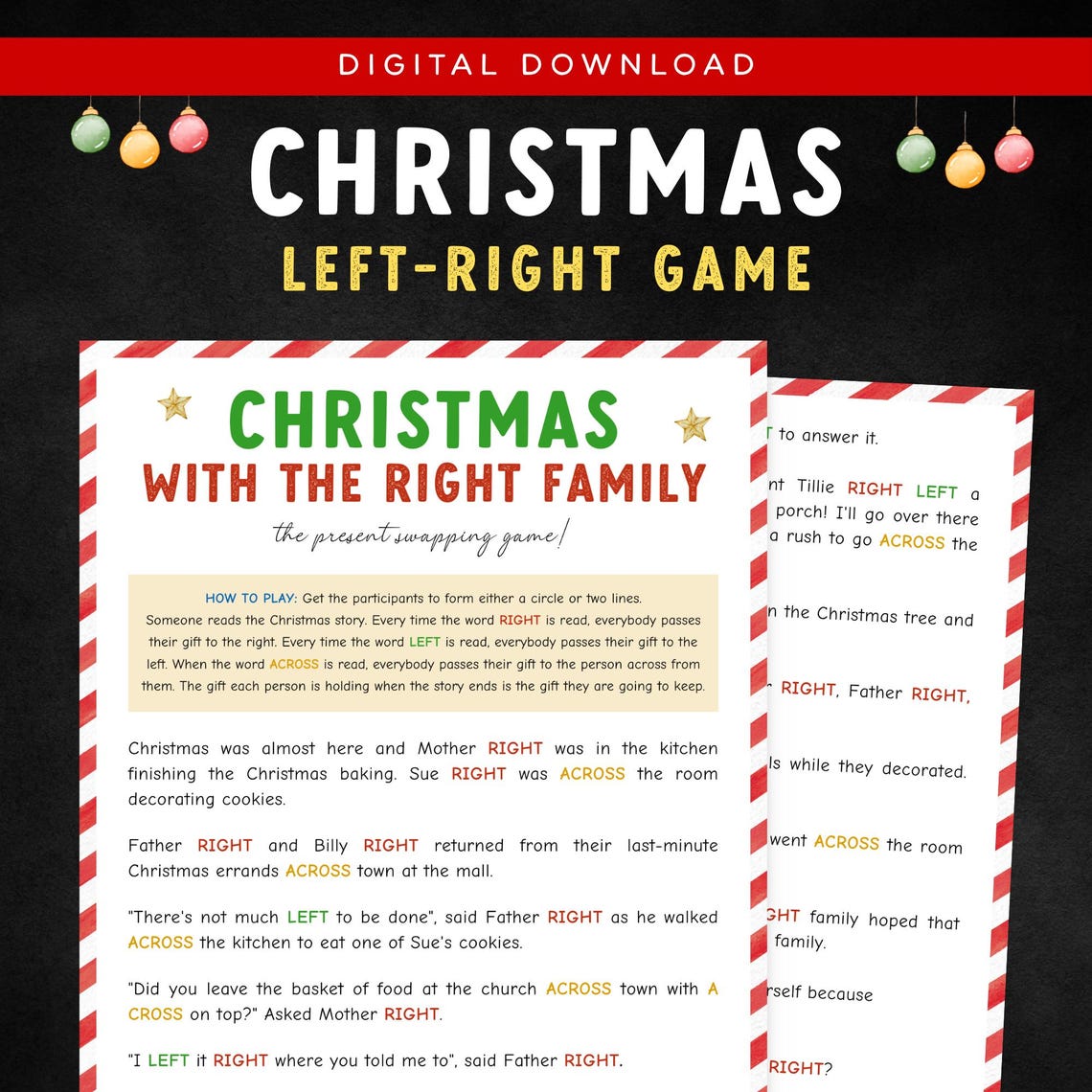 Left Right Game, Gift Exchange Game, Christmas Party Game Printable ...
