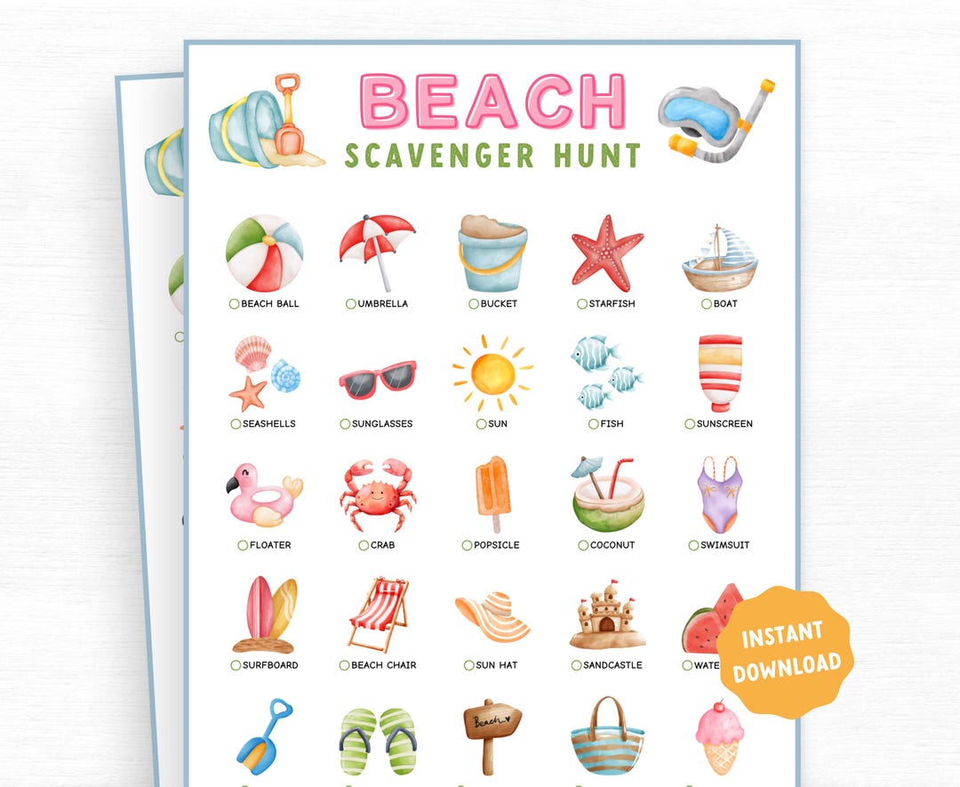 Beach Scavenger Hunt Game | Printable Beach Game for Kids | Beach ...