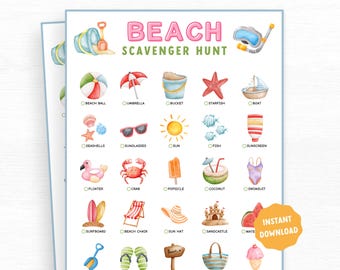 Kids Beach Scavenger Hunt Game | Printable Beach Game Digital Download ...
