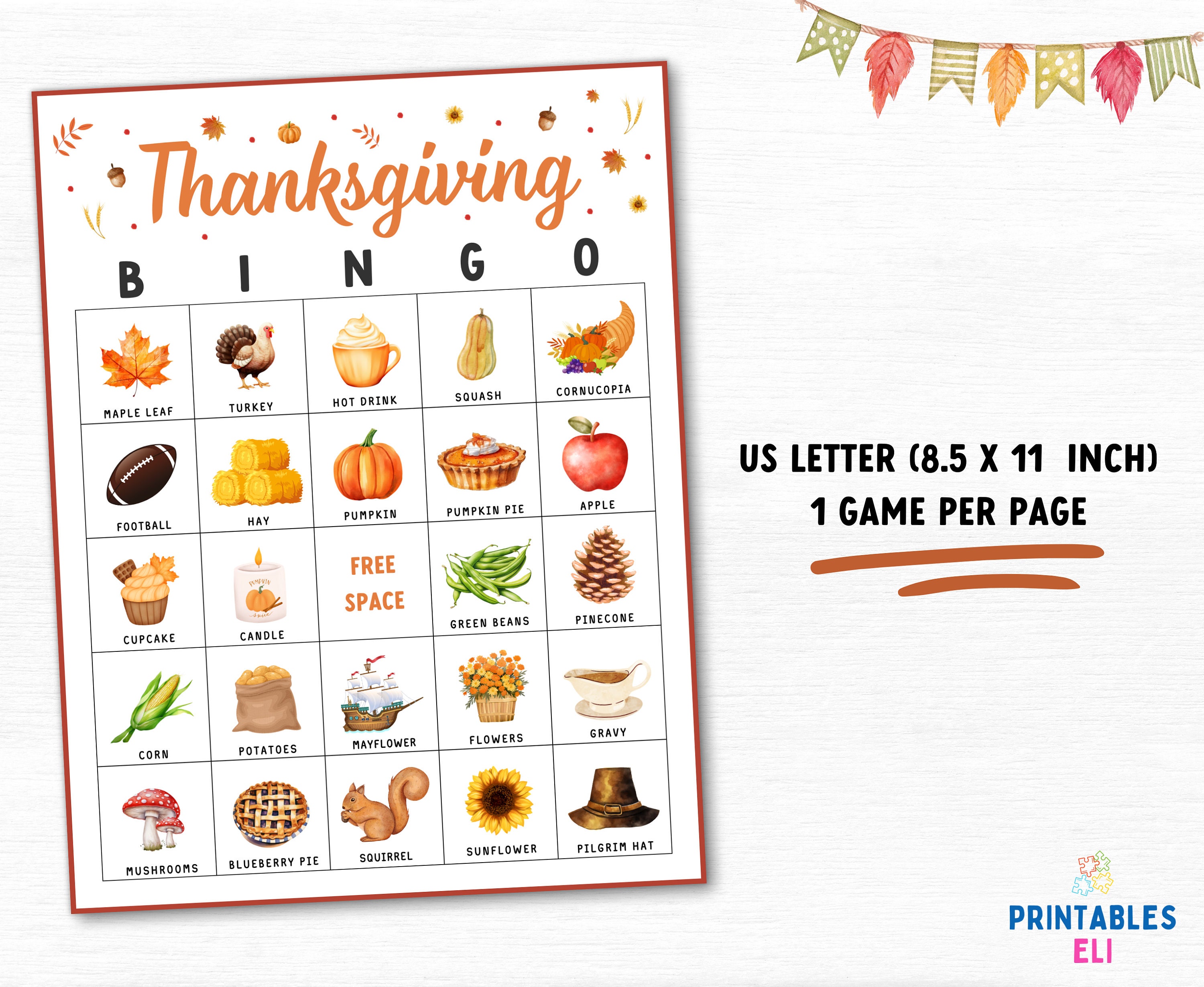 Thanksgiving Bingo Cards Printable, Autumn Bingo, Thanksgiving Activity ...