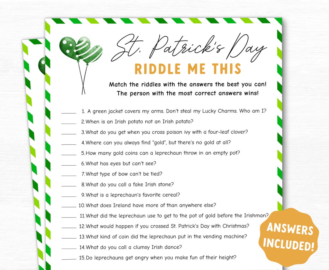 St. Patricks Day Riddle Me This Printable Game Family - Etsy