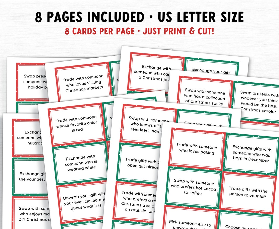 Christmas Gift Exchange Game, Printable Christmas Party Game, White ...