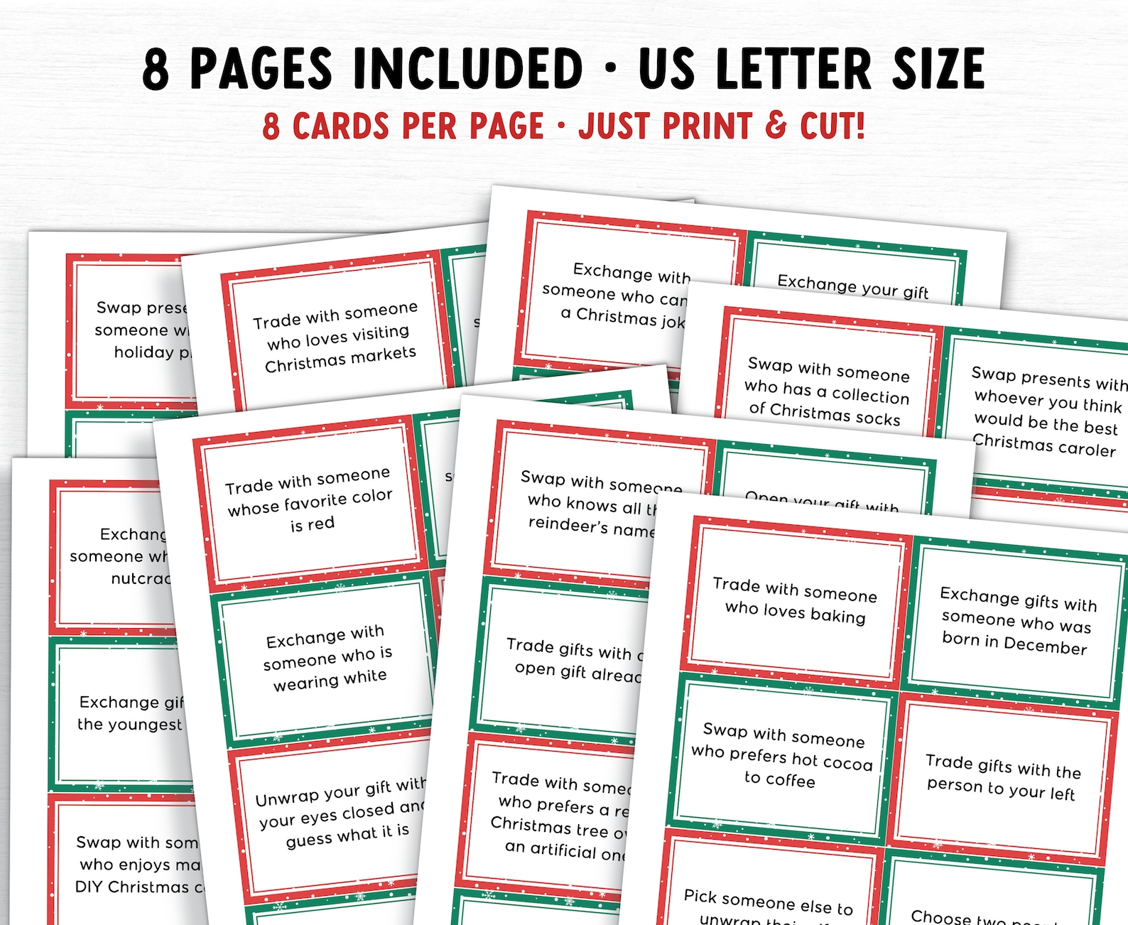 Christmas Gift Exchange Game, Printable Christmas Party Game, White ...