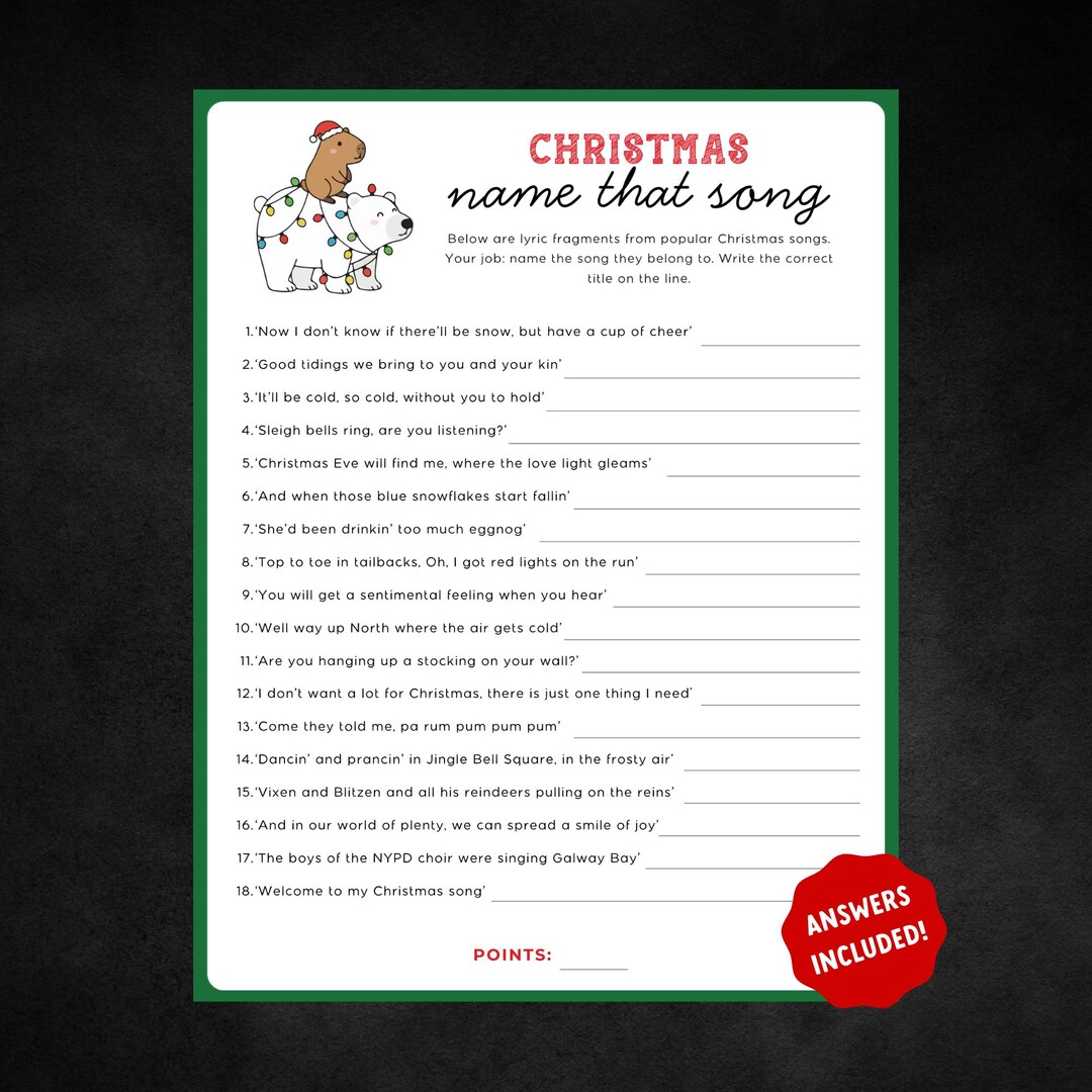 Christmas Name the Song Game, Christmas Game, Christmas Party Game ...