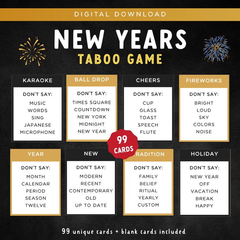 New Year Taboo Card - Etsy