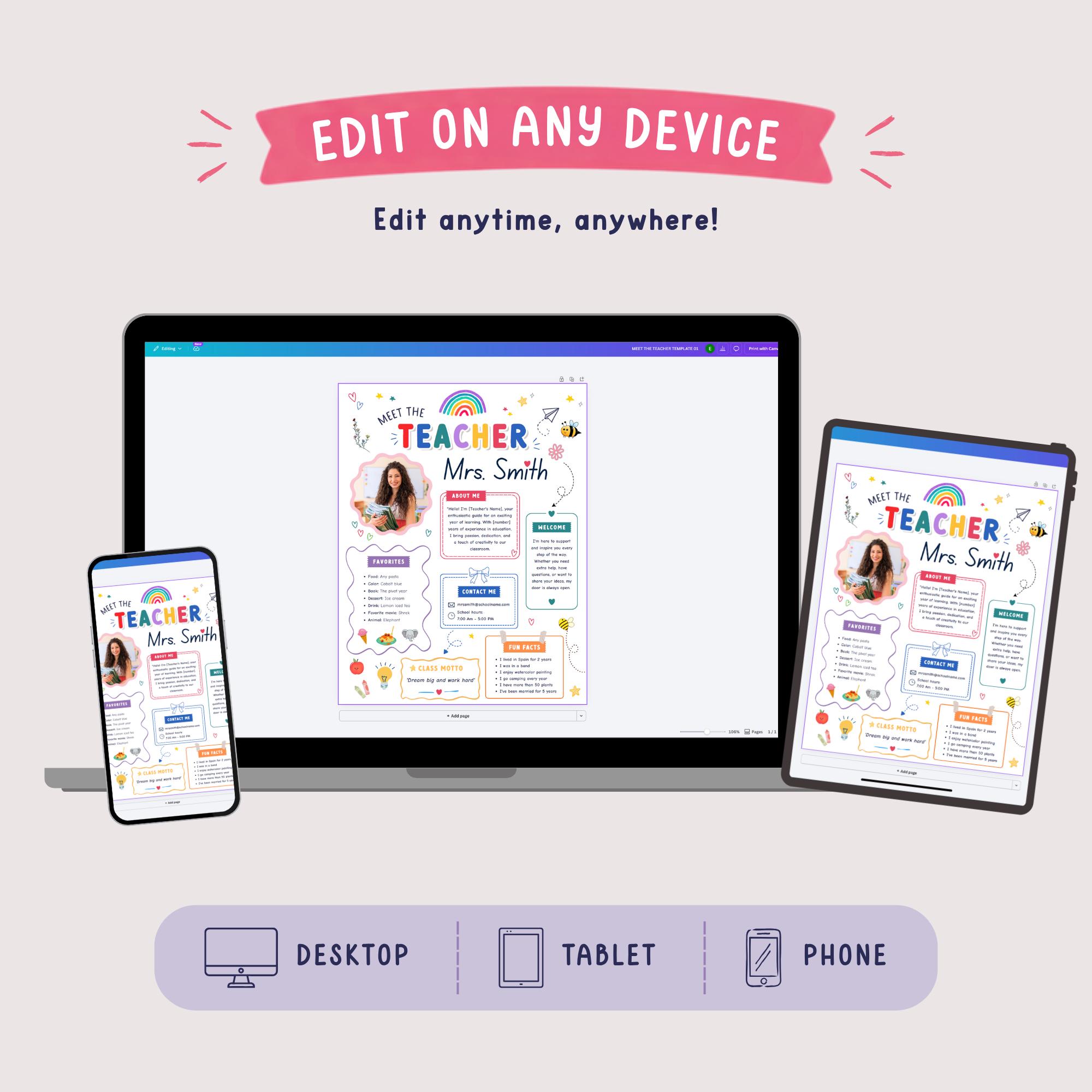 Editable Meet the Teacher Template Canva | Back to School Teacher ...