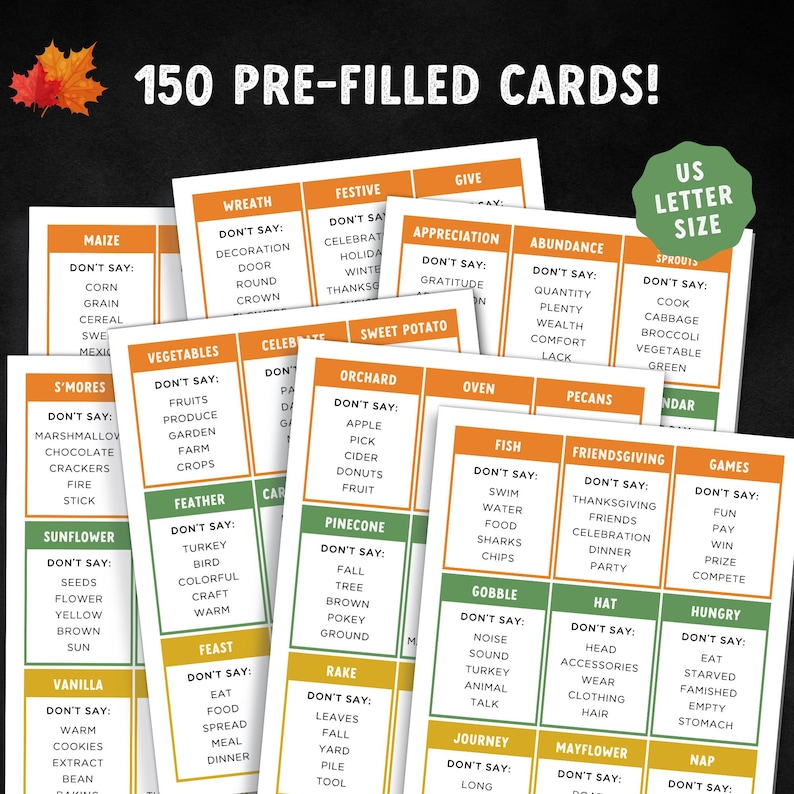 Thanksgiving Taboo Game Cards, Party Game, Printable Thanksgiving ...