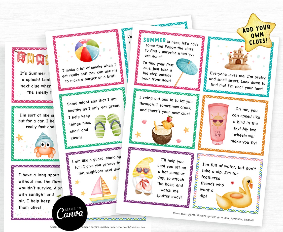 Editable Summer Scavenger Hunt for Kids, Outdoor Treasure Hunt Clues ...