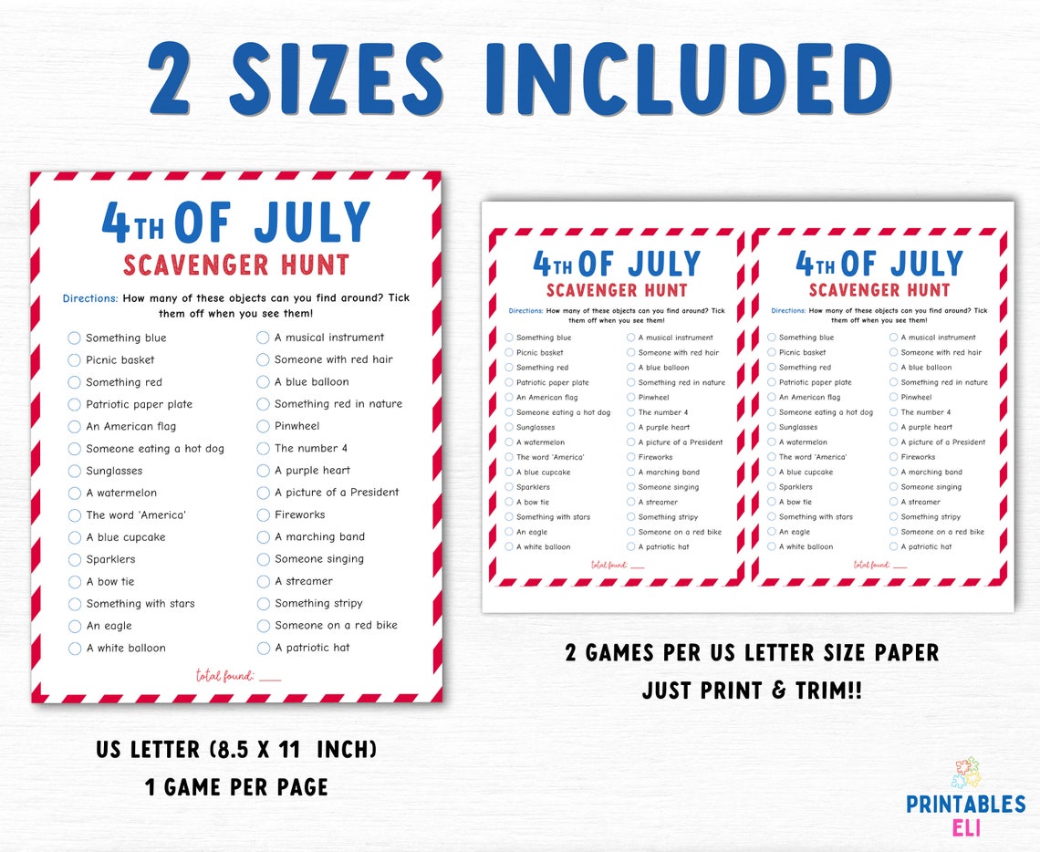Fourth of July Scavenger Hunt Printable Game, 4th of July Game for Kids ...