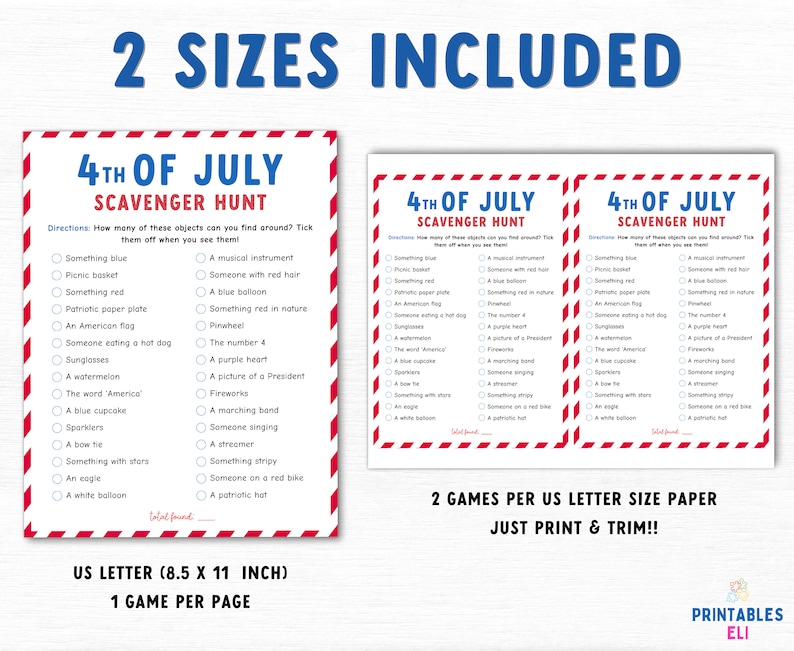 Fourth of July Scavenger Hunt Printable Game, 4th of July Game for Kids ...