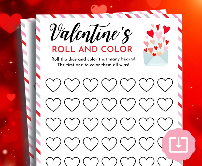 Roll and Color Valentine's Day Printable Game | Etsy