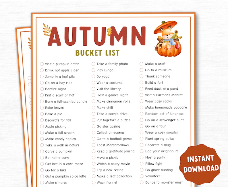 Autumn Bucket List Printable, Family Autumn Bucket List, Fall Printable ...