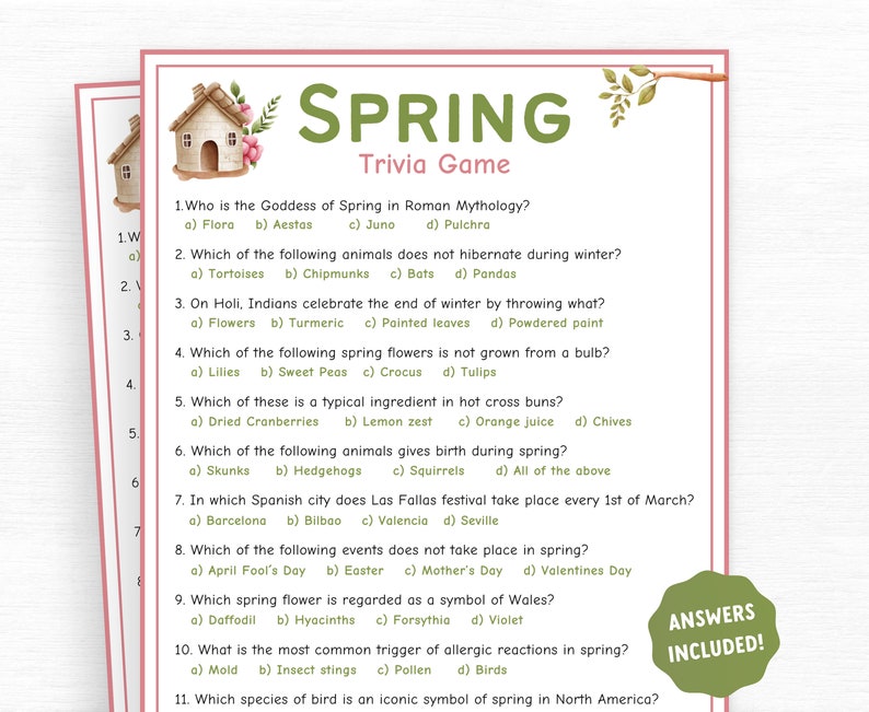 Spring Trivia Game Adults, Printable Spring Trivia, Spring Quiz for ...