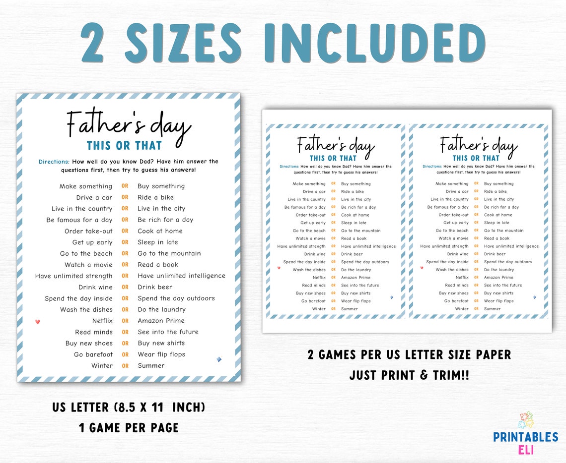 Father's Day This or That Game, Would He Rather Game, Printable Fathers ...