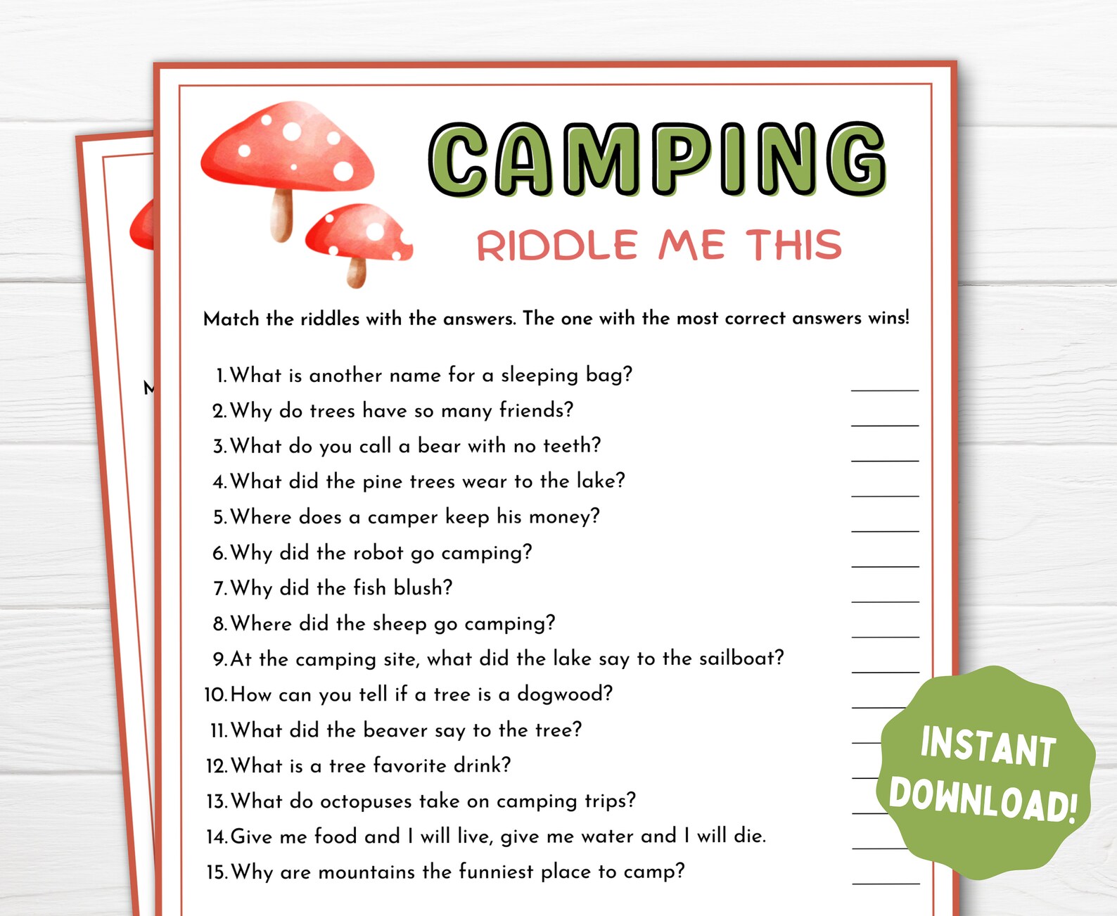 Camping Riddle Me This Printable Game Family Camping Game - Etsy