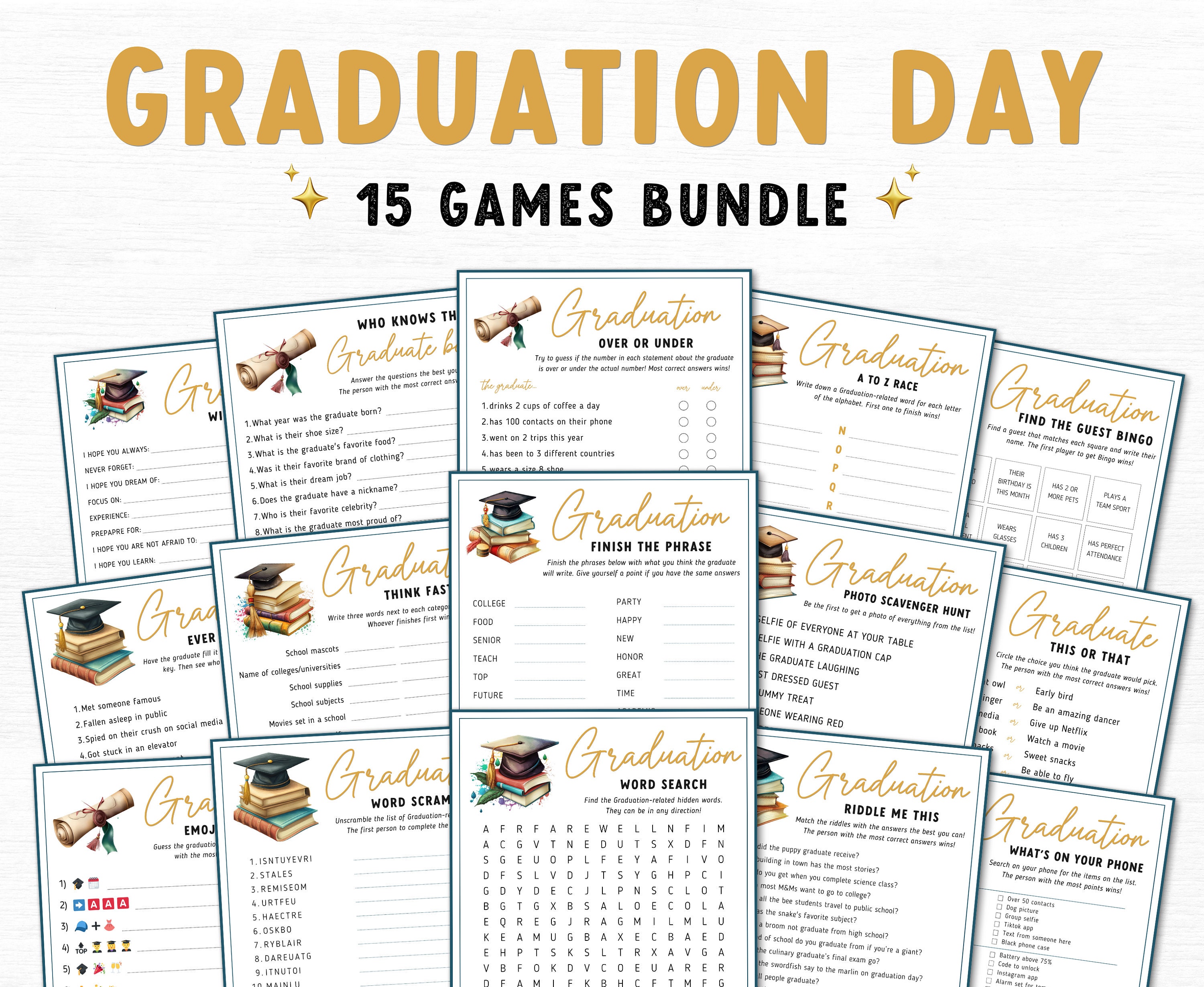 15 Graduation Day Games Printable Bundle, Wishes for the Graduate ...