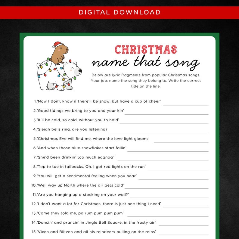 Christmas Name the Song Game, Christmas Game, Christmas Party Game ...