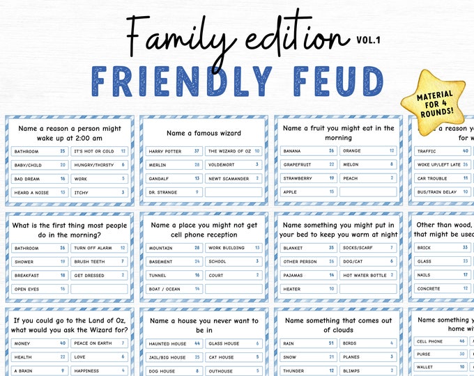 Family Feud Game Printable, Family Game Night, Family Quiz, Friendly ...