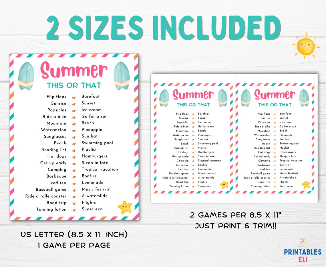 Summer This or That Printable Game Printable Summer Party - Etsy