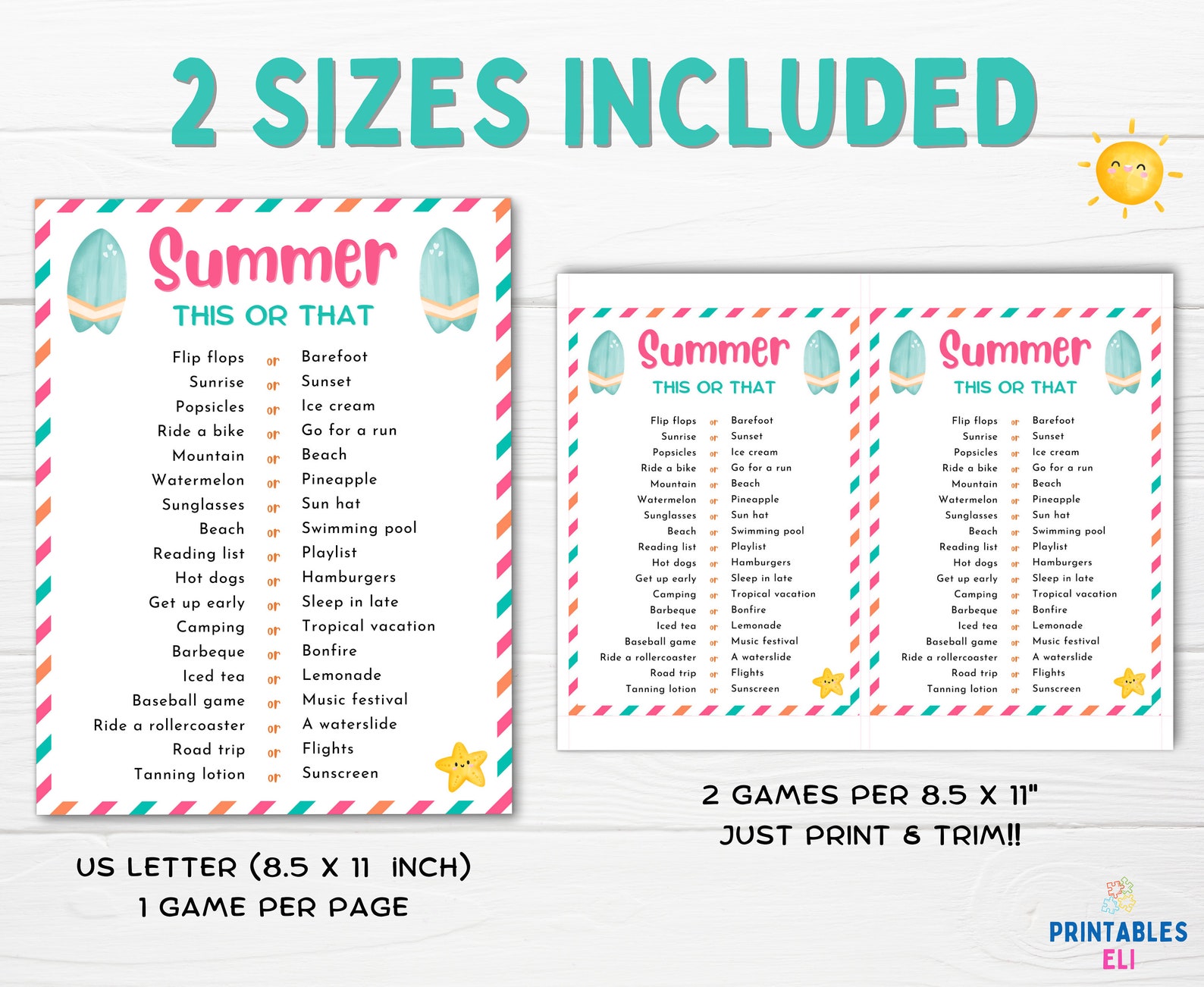 Summer This or That Printable Game Printable Summer Party - Etsy