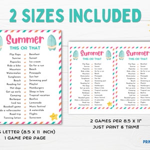 Summer This or That Printable Game Printable Summer Party - Etsy