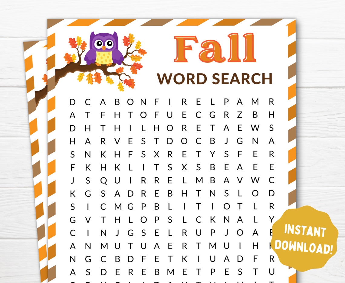 Fall Word Search Printable Game Printable Autumn Party Game - Etsy