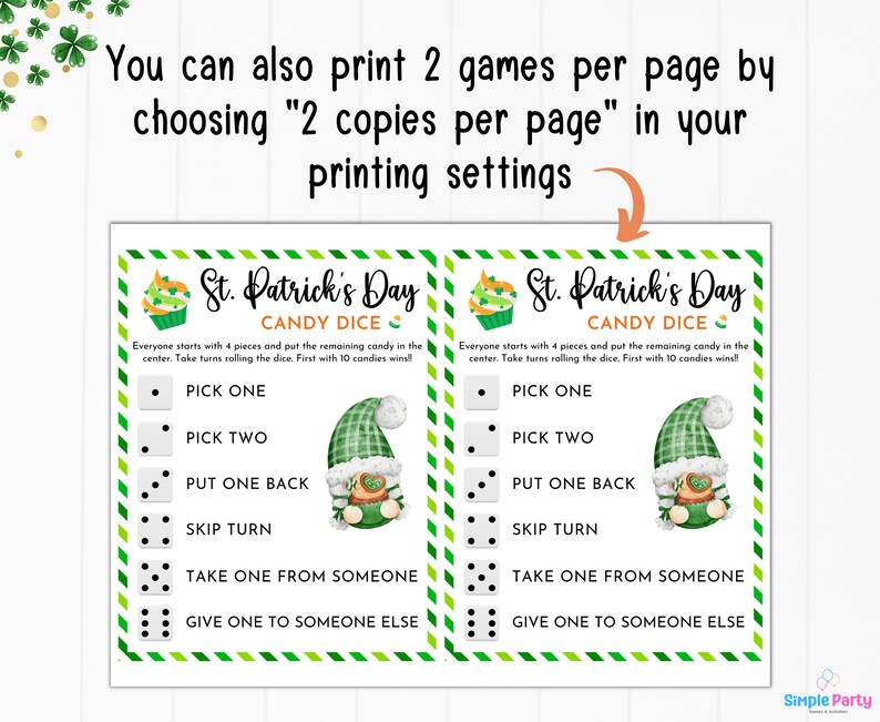 St. Patrick's Day Candy Dice Game Printable Patrick's | Etsy