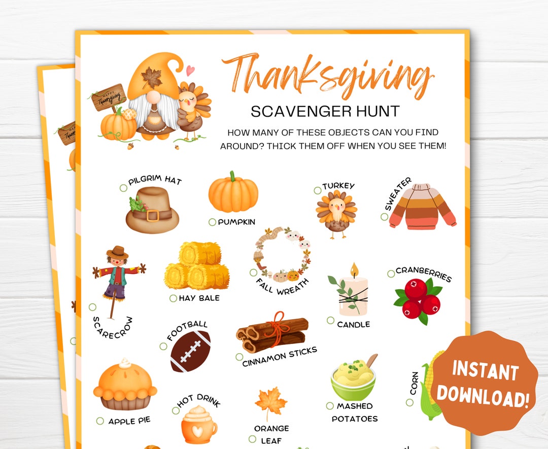 Thanksgiving Scavenger Hunt Printable Autumn Game for Kids - Etsy