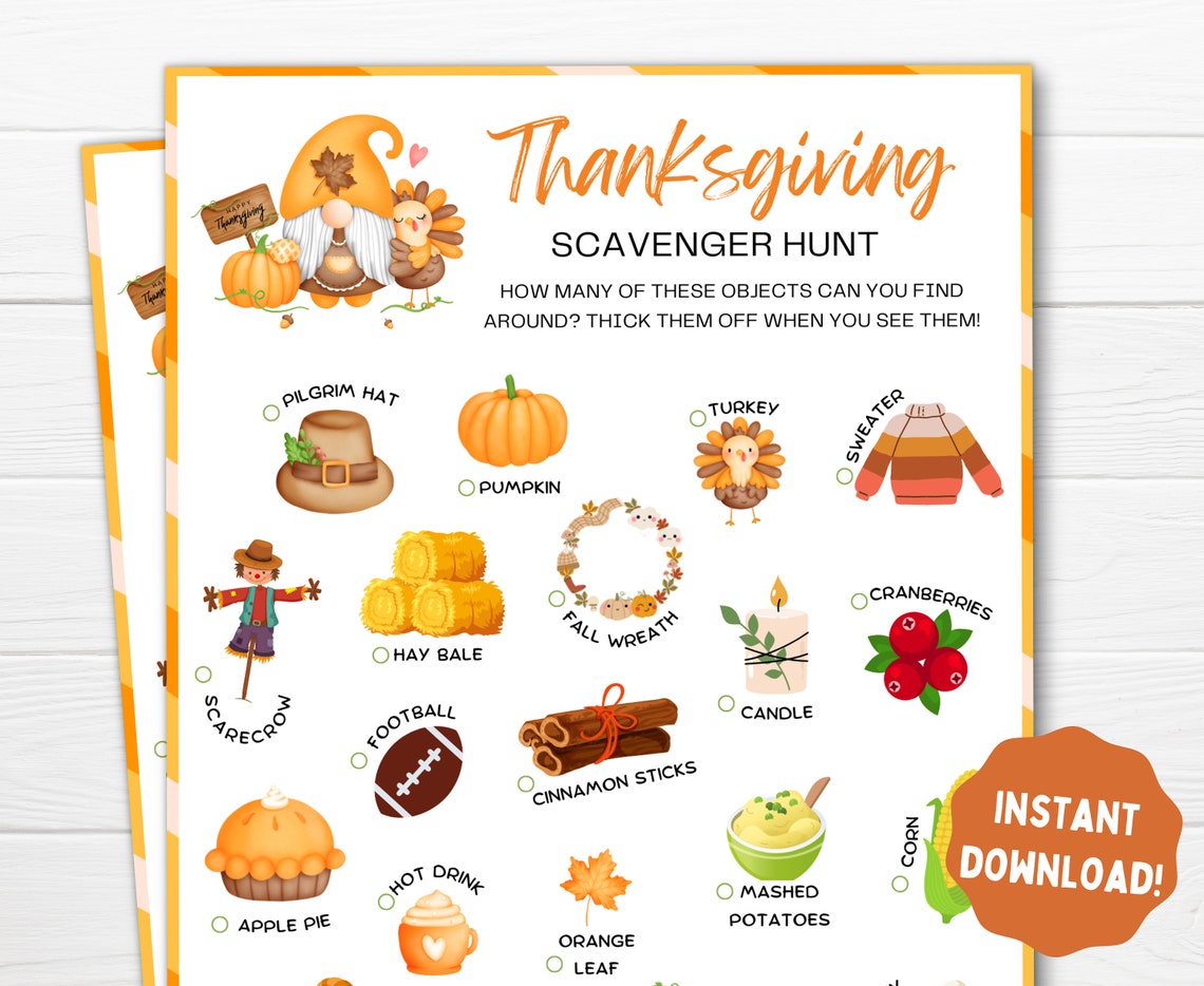 Thanksgiving Scavenger Hunt Printable Autumn Game for Kids - Etsy