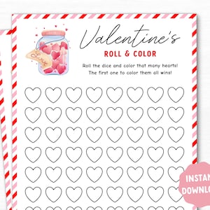 Roll and Color Valentines Day Printable Game, Valentines Activity for ...