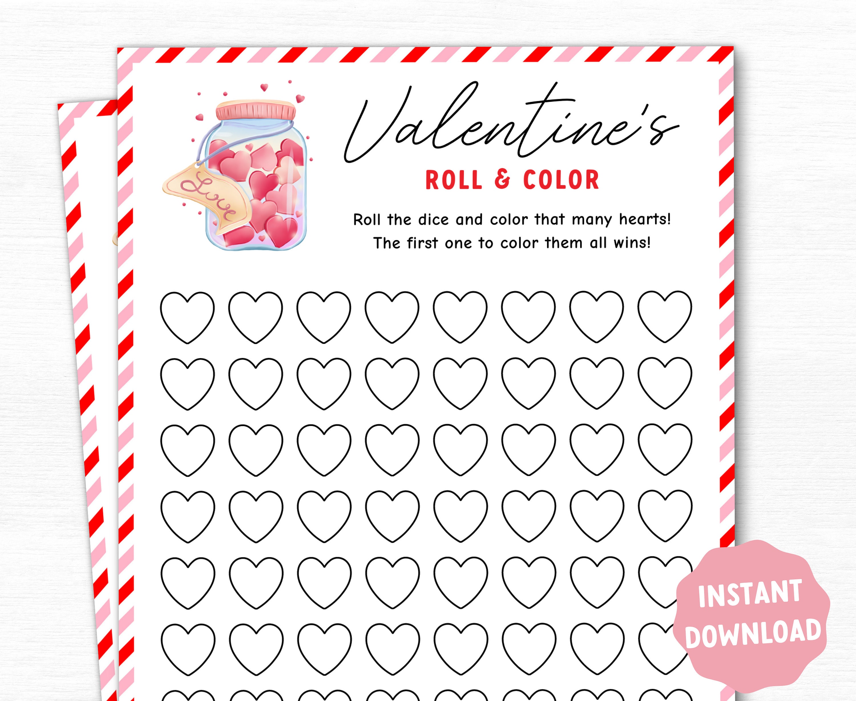 Roll and Color Valentines Day Printable Game, Valentines Activity for ...