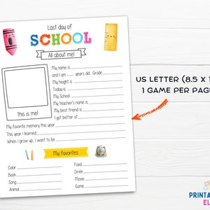 Last Day of School Printable, School Questionnaire, Printable School ...
