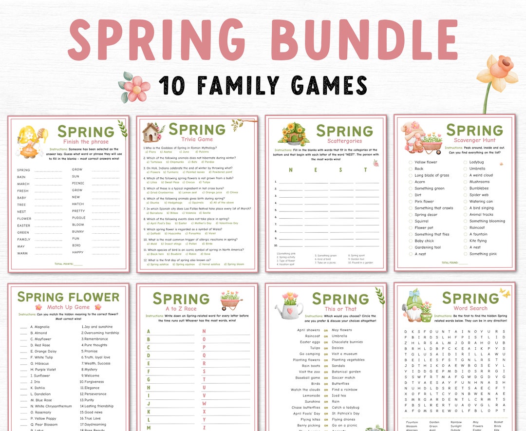 Spring Games Bundle, Printable Spring Game for Kids and Adults, Spring ...
