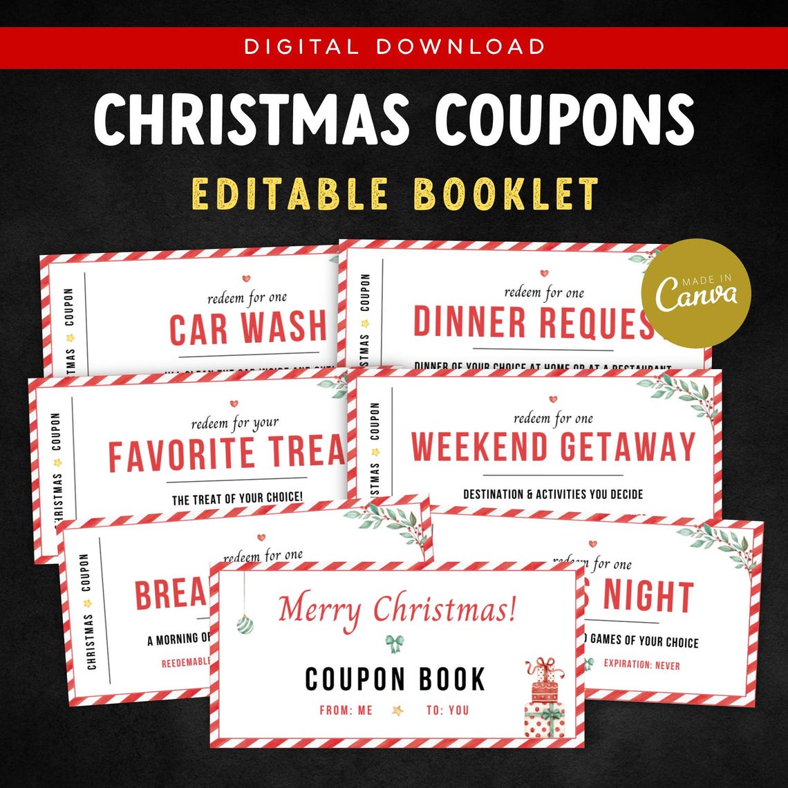 Printable Christmas Coupon Book, Editable Christmas Coupons Gift ...