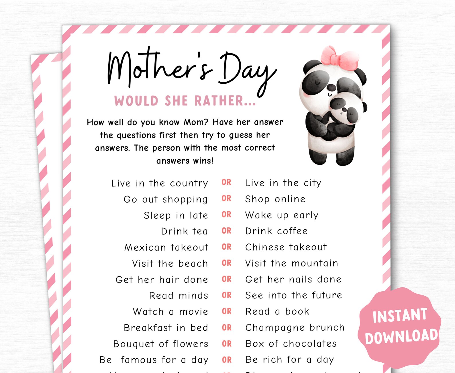 Mother's Day Would She Rather Game, Printable Mother's Day Game ...