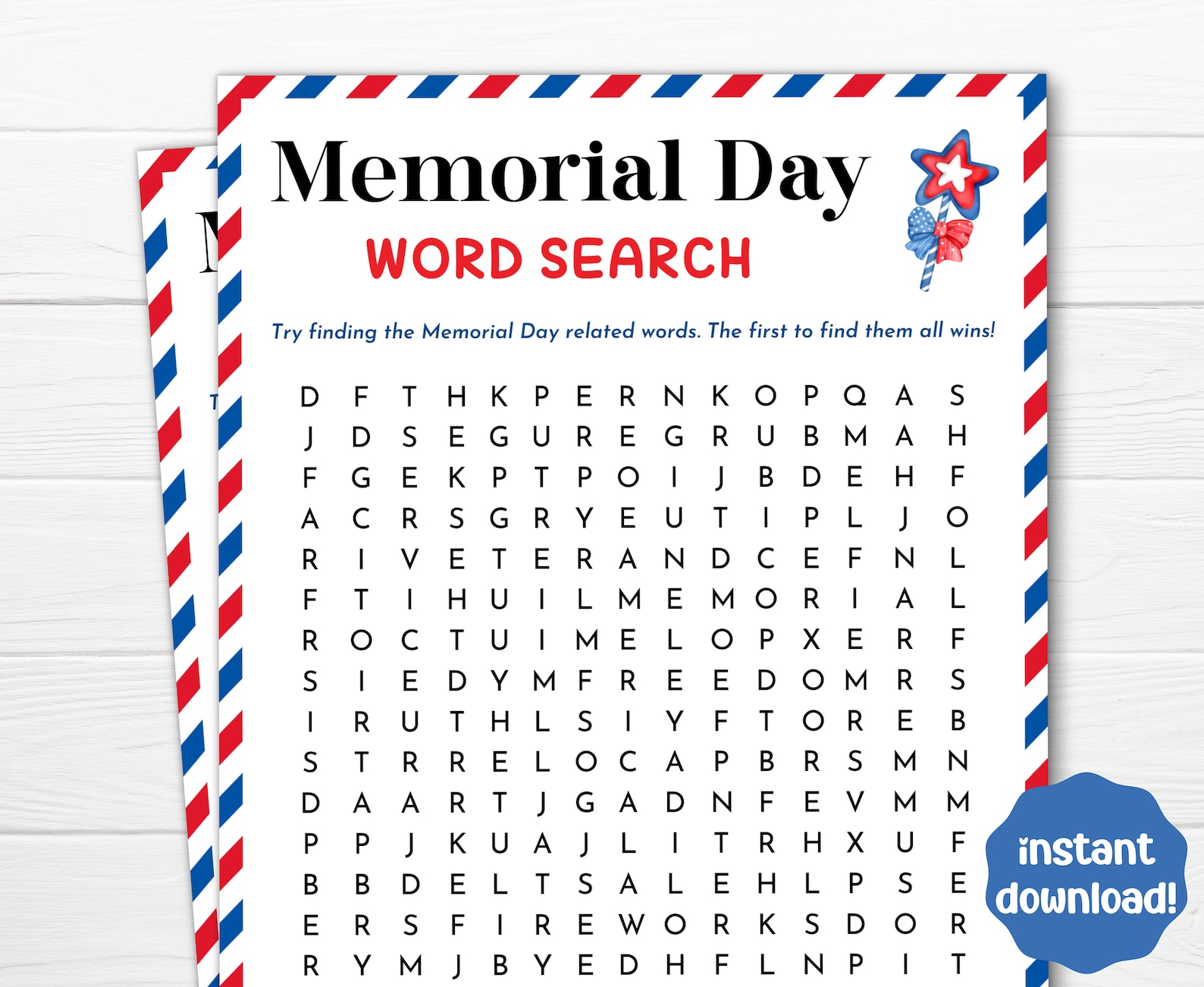 Printable Memorial Day Word Search Game Memorial Day Games | Etsy