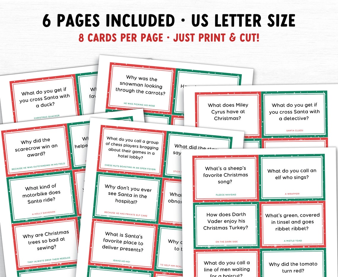 Christmas Jokes Printable Cards, Cracker Jokes, Christmas Cracker ...