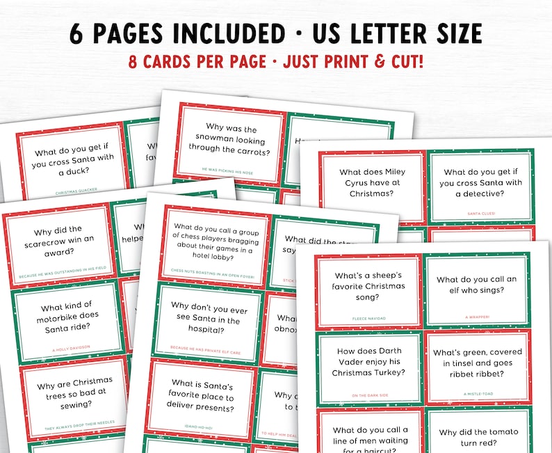 Christmas Jokes Printable Cards, Cracker Jokes, Christmas Cracker ...