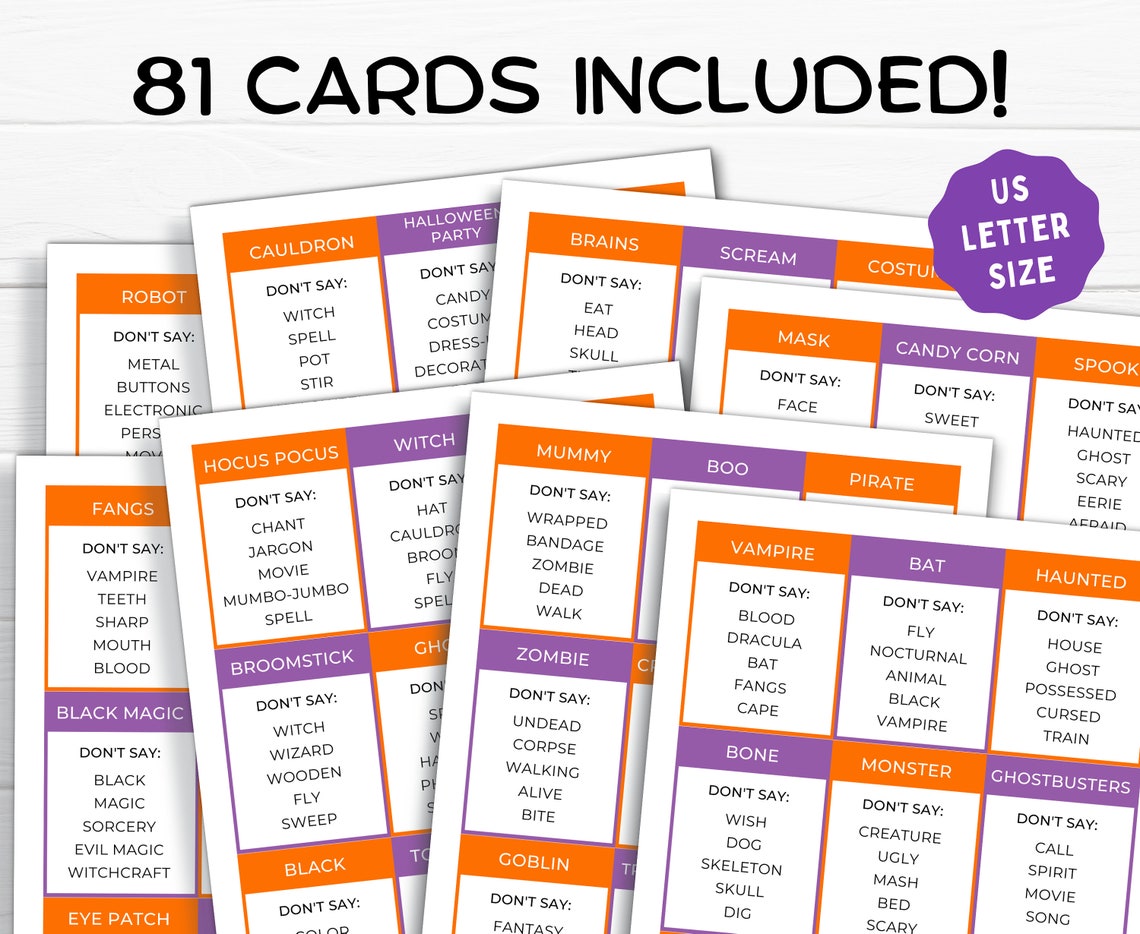 Halloween Taboo Game Family Party Game Printable Halloween - Etsy
